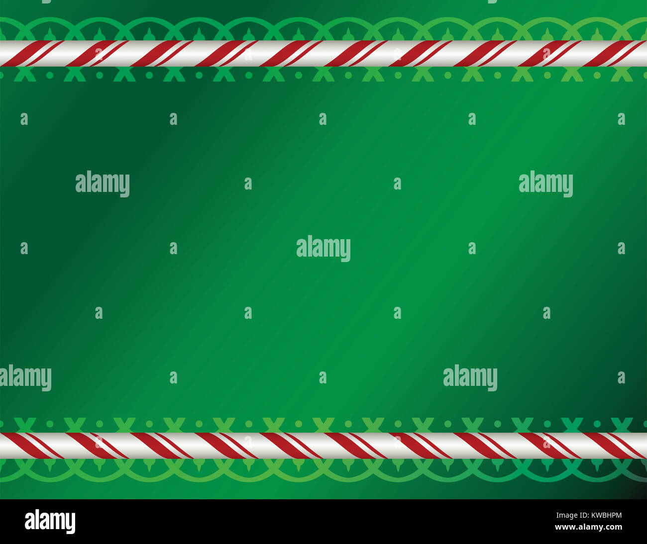 A green Christmas holiday background with candy cane and decorative ...