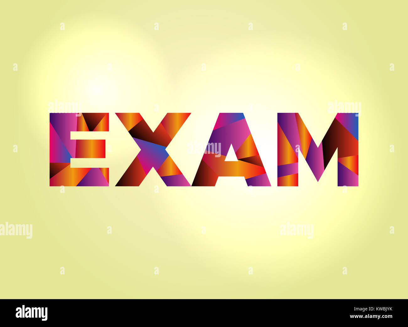 The word EXAM concept written in colorful fragmented word are on a ...