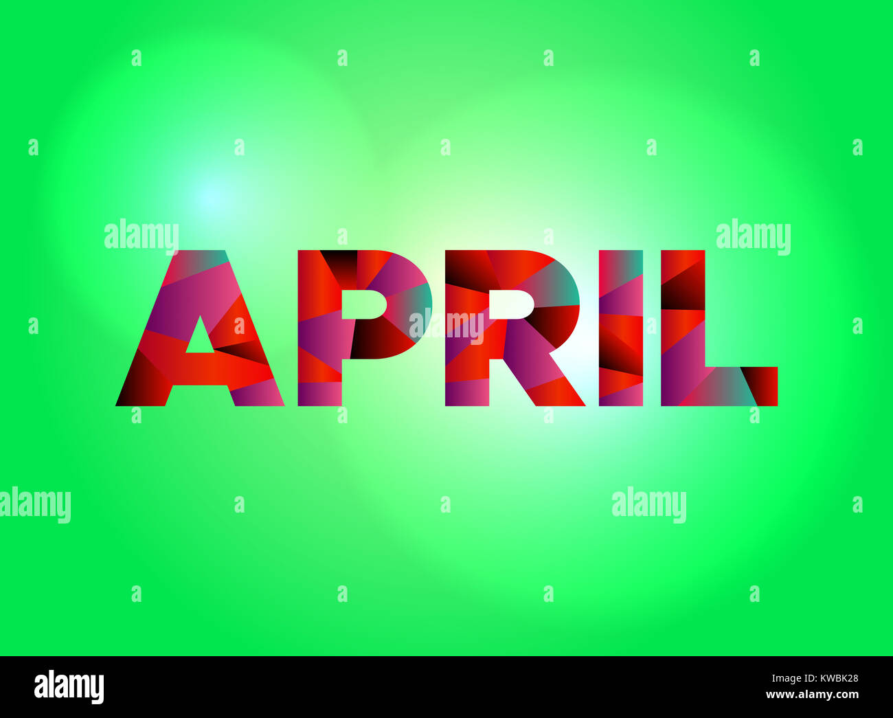 The word APRIL written in colorful fragmented word art on a vibrant ...