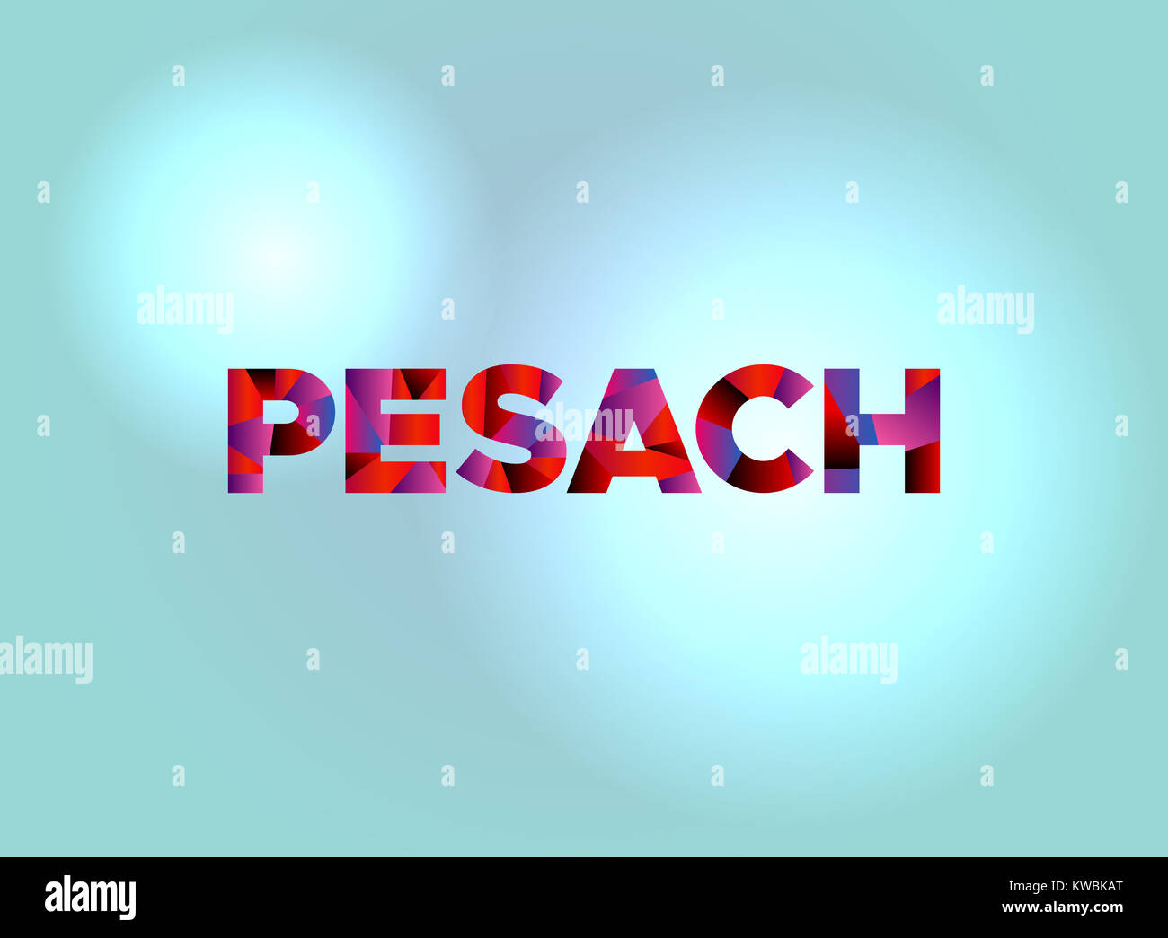 The word PESACH written in colorful fragmented word art on a vibrant ...