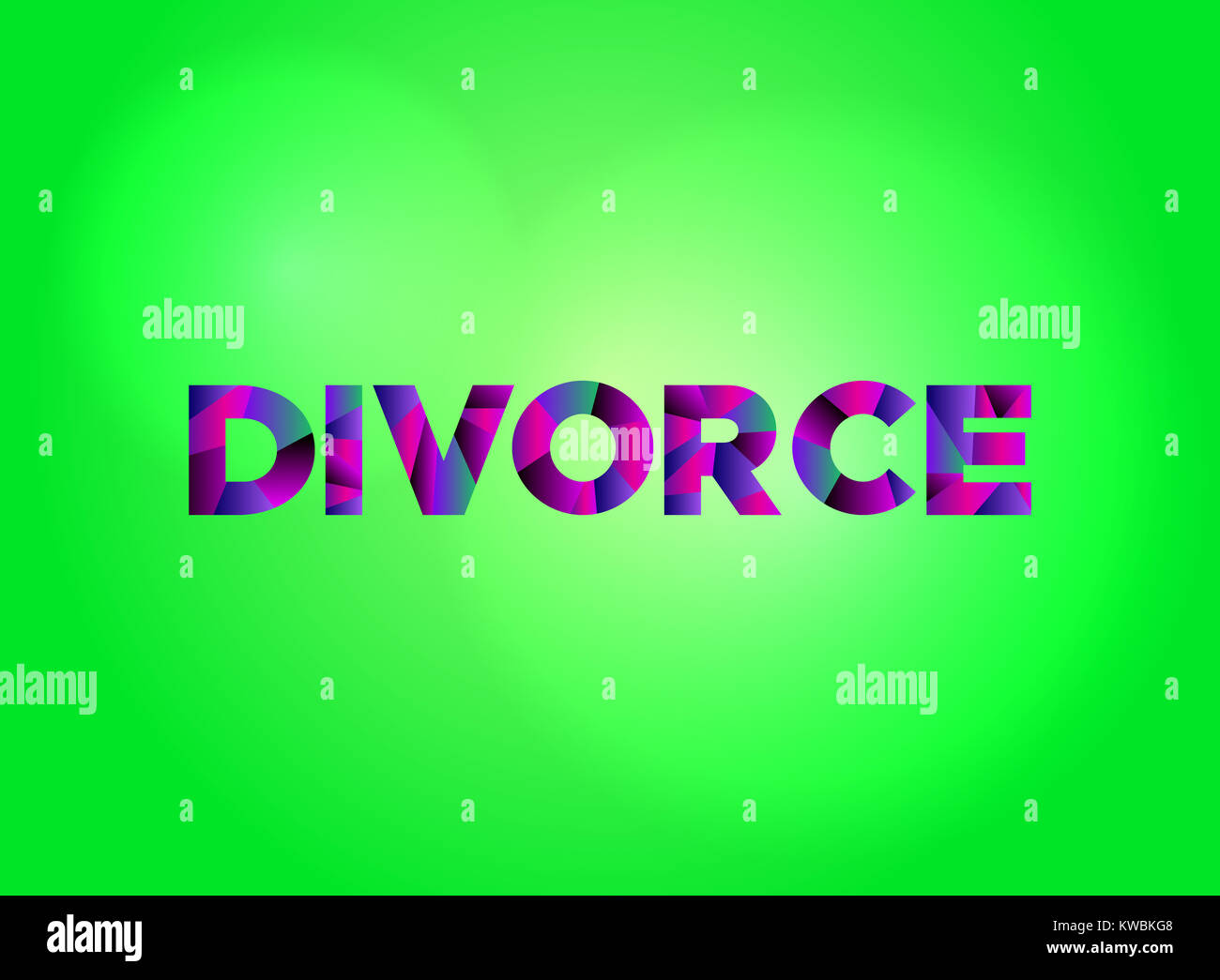 The word DIVORCE written in colorful fragmented word art on a vibrant ...