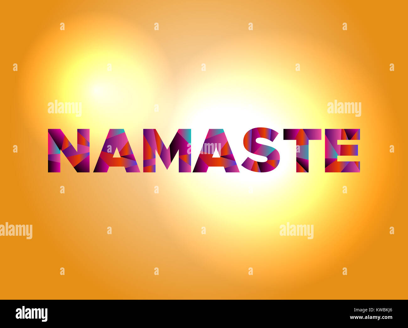 The word NAMASTE written in colorful abstract word art on a vibrant ...
