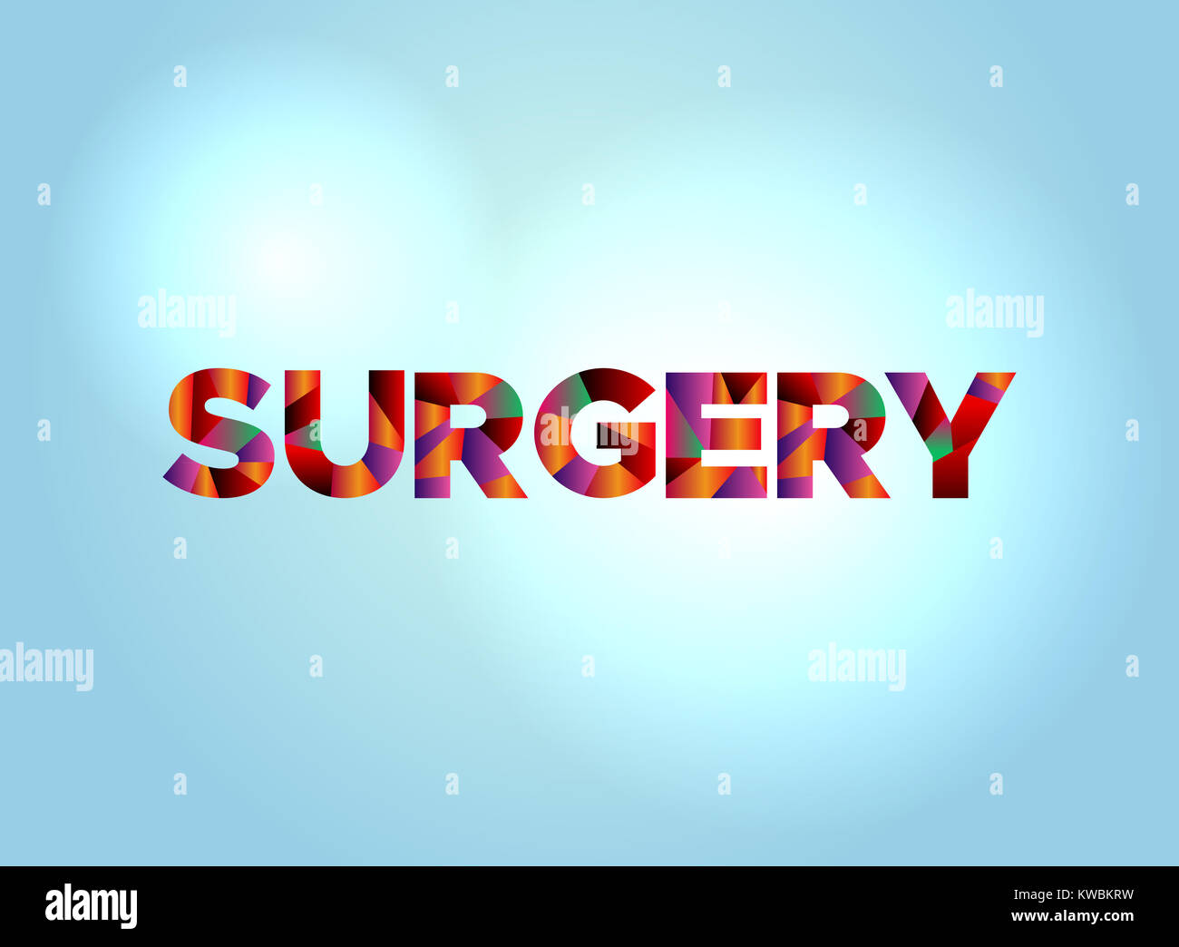 The word SURGERY concept written in colorful fragmented word are on a ...
