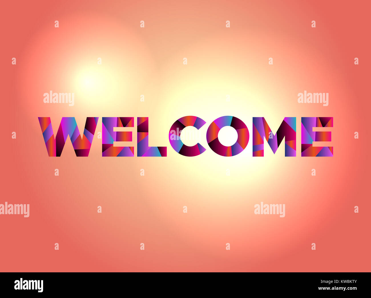 The word WELCOME written in colorful abstract word art on a vibrant ...