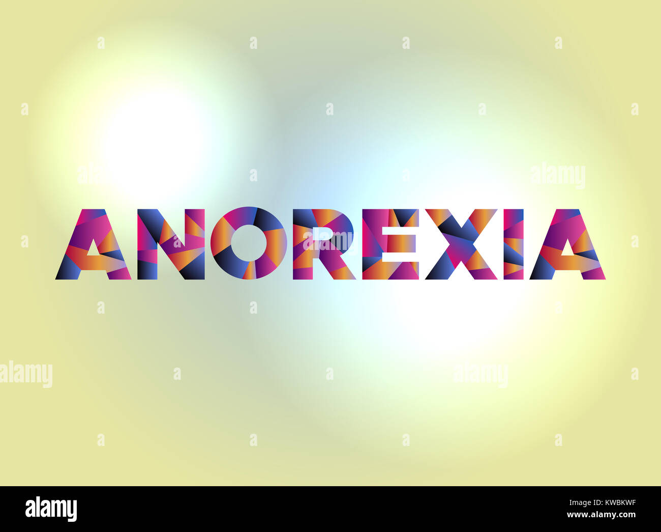 The word ANOREXIA written in colorful fragmented word art on a vibrant ...