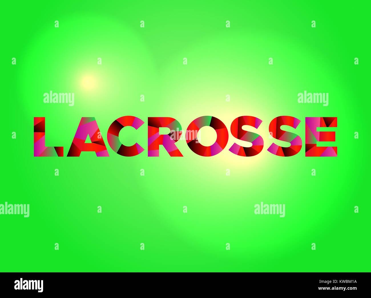 The word LACROSSE written in colorful fragmented word art on a vibrant ...