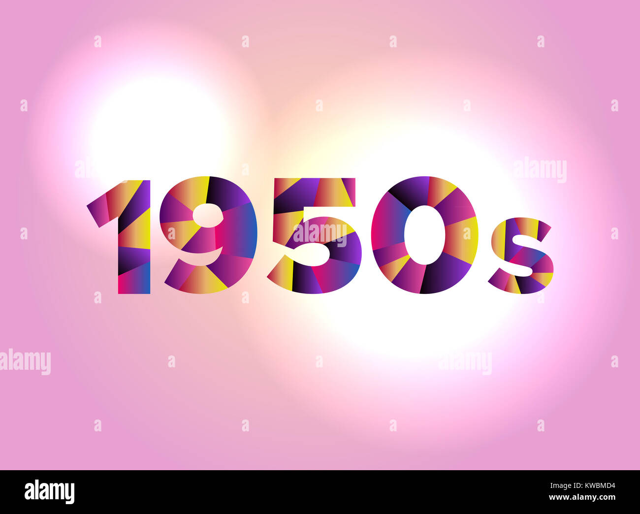 The word 1950s concept written in colorful fragmented word are on a ...