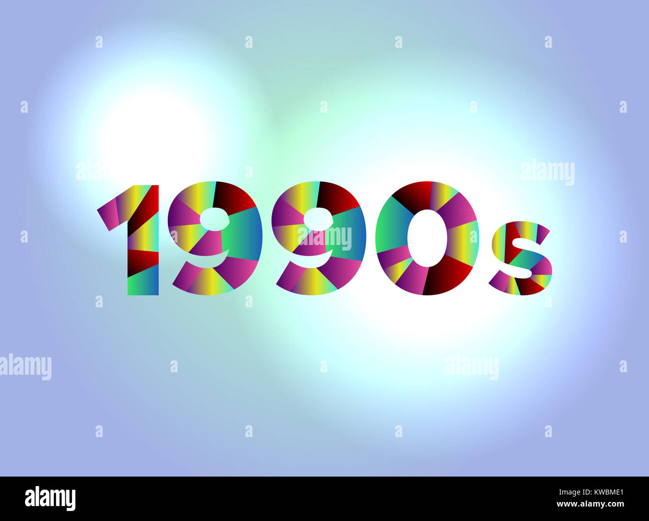 The word 1990s concept written in colorful fragmented word are on a ...