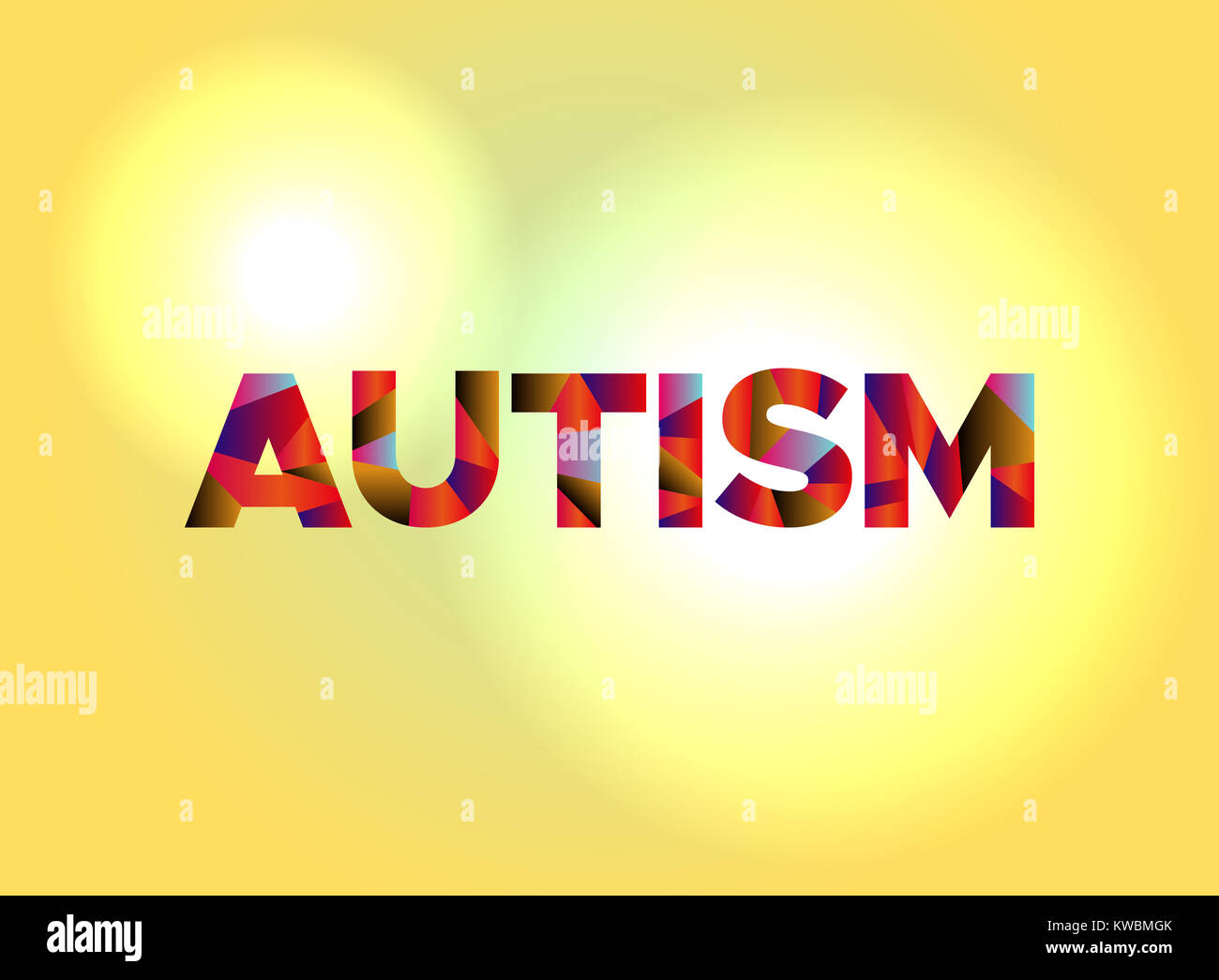 The word AUTISM written in colorful fragmented word art on a vibrant ...