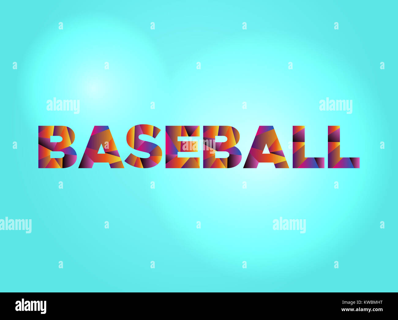 The word BASEBALL written in colorful abstract word art on a vibrant ...