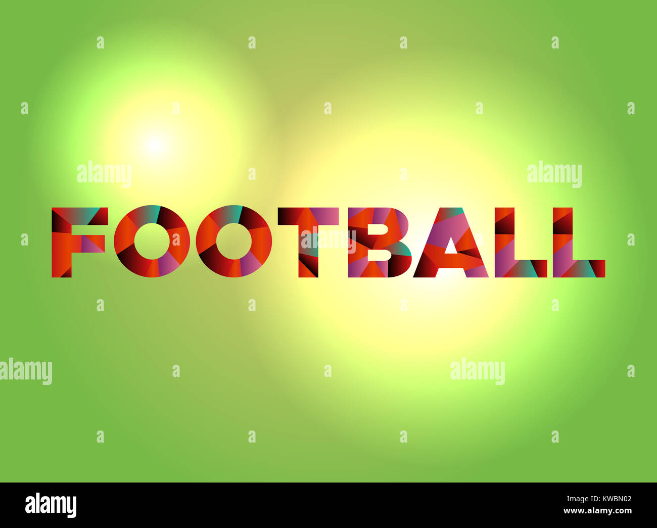 The word FOOTBALL written in colorful fragmented word art on a vibrant ...