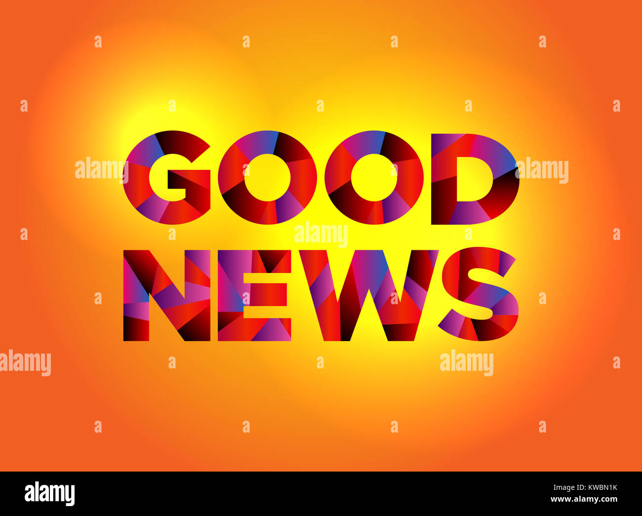 The words GOOD NEWS written in colorful fragmented word art on a ...