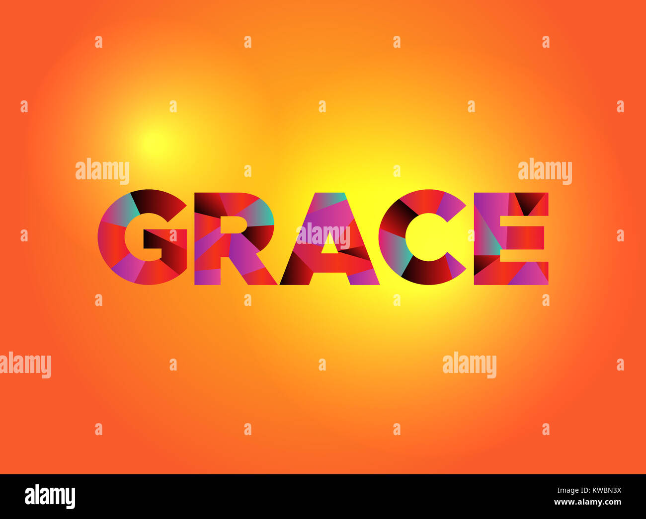 The word GRACE written in colorful fragmented word art on a vibrant ...