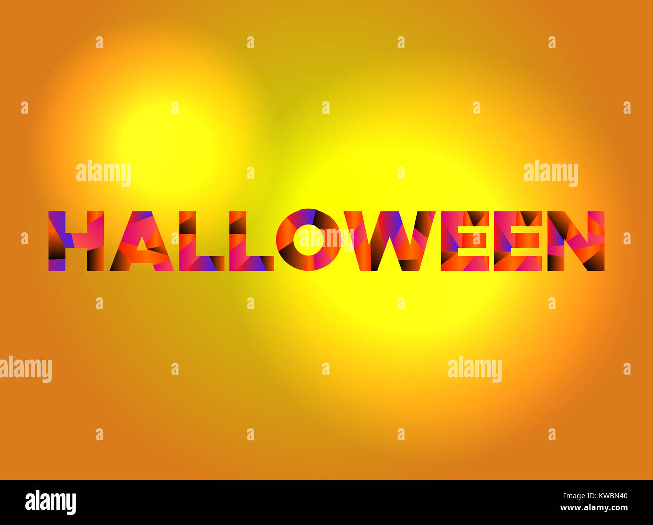 The word HALLOWEEN written in colorful fragmented word art on a vibrant ...