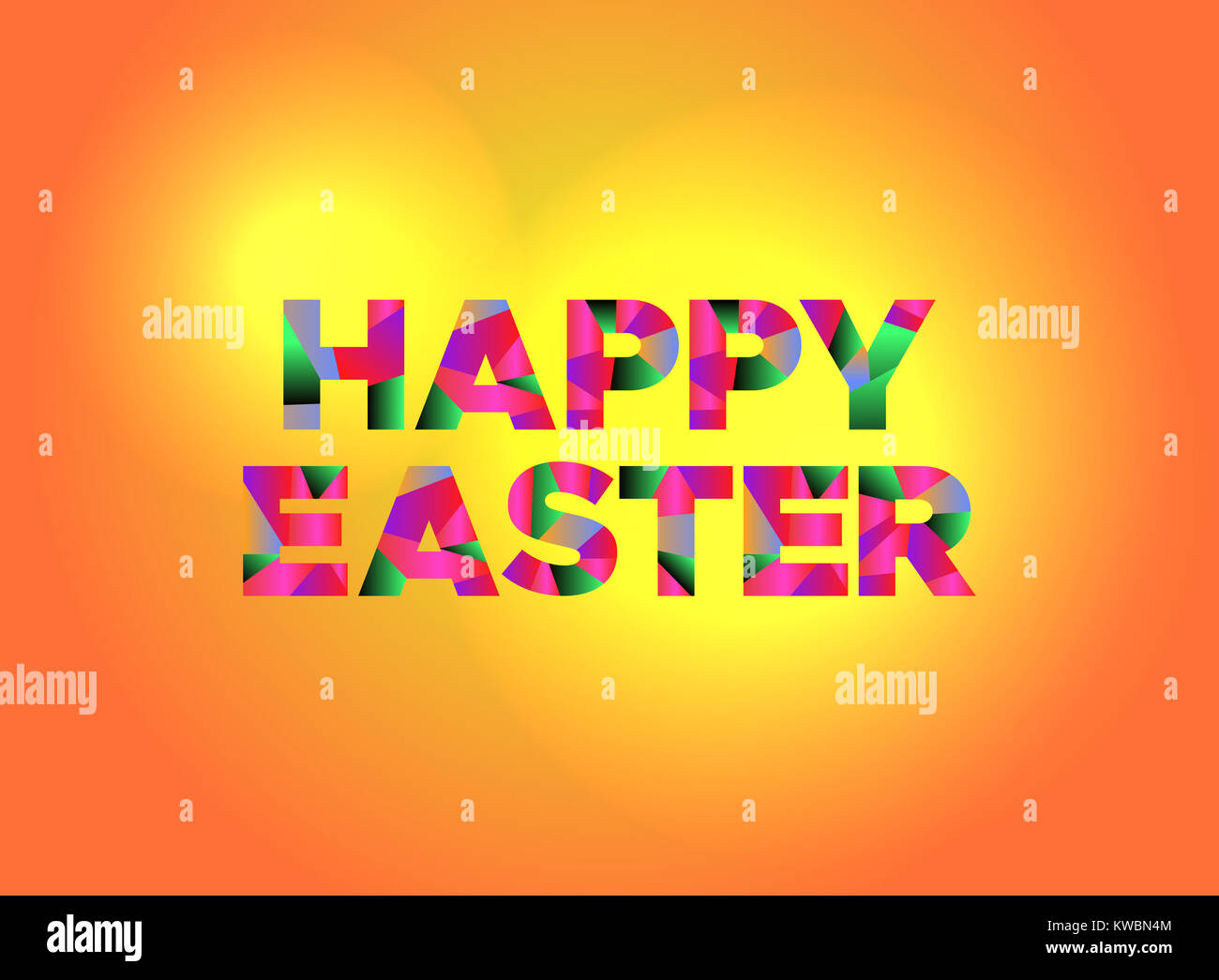 The words HAPPY EASTER written in colorful fragmented word art on a ...
