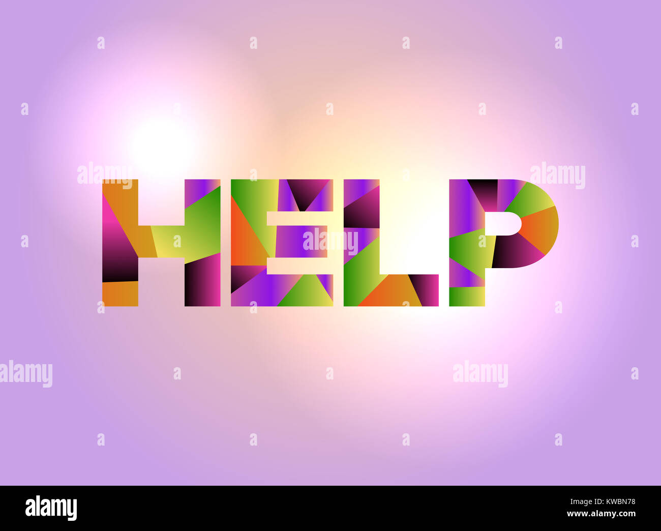 The word HELP concept written in colorful fragmented word are on a ...