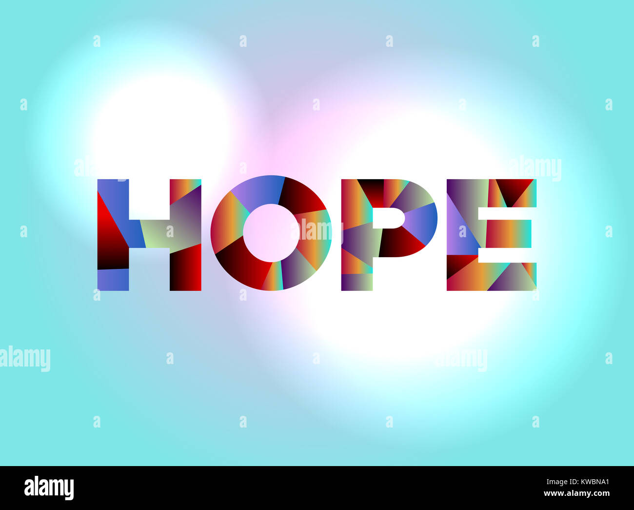 The word HOPE written in colorful abstract word art on a vibrant ...