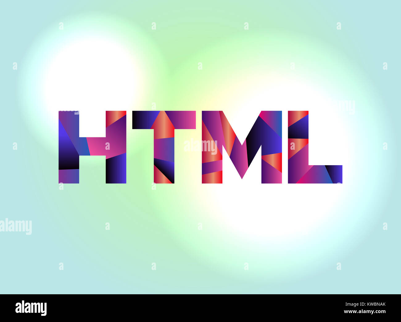 The letters HTML written in colorful abstract word art on a vibrant ...