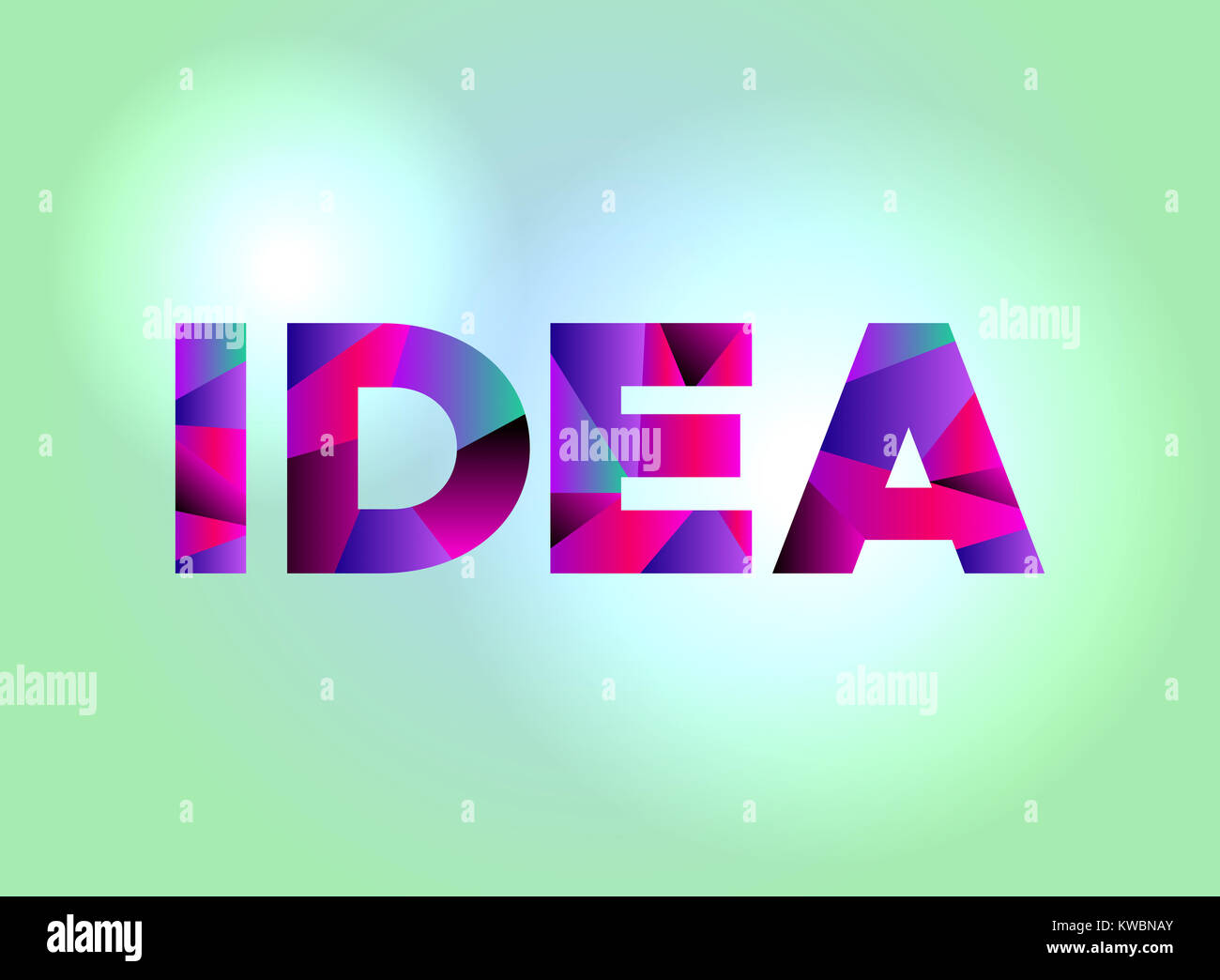 The word IDEA concept written in colorful fragmented word are on a ...
