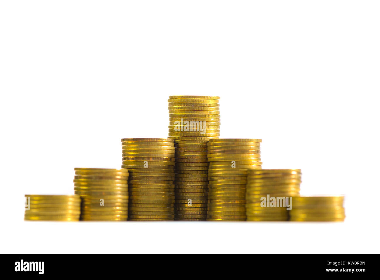Savings, increasing columns of gold coins, piles of gold coins arranged ...