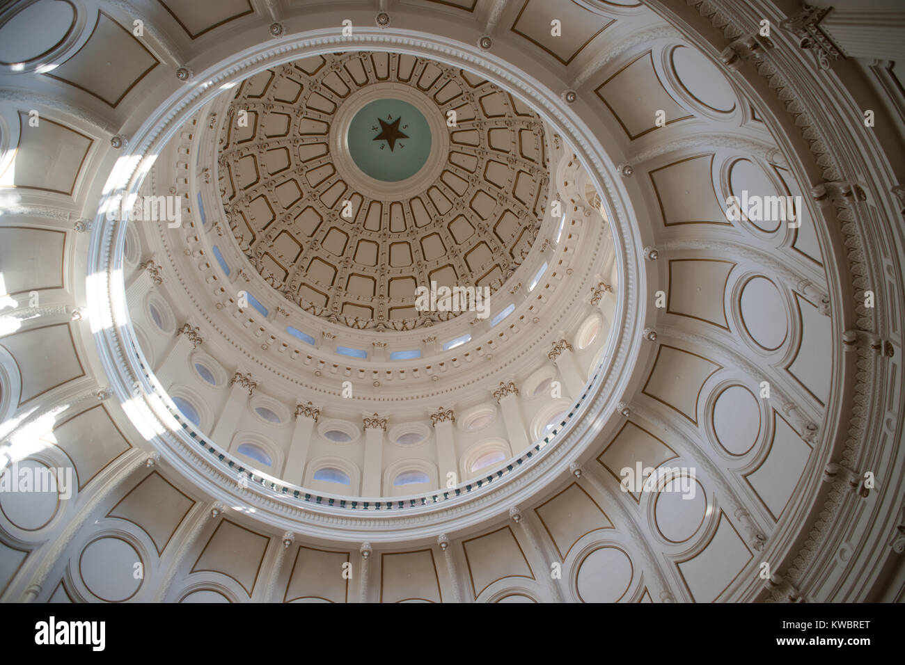 Ornate architecture in the rotunda at the Texas State Capital Building ...