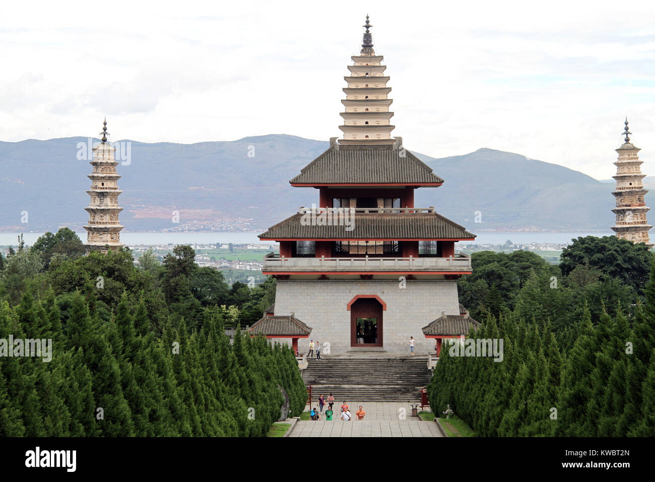 Three pagodas and buddhist temple in Dali, China Stock Photo - Alamy