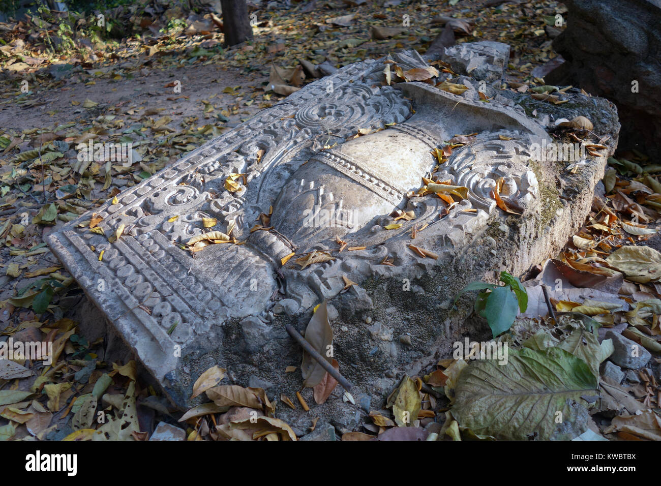 Broken temple decorations in the garden, Wat Umong, Chang Mai, Thailand ...