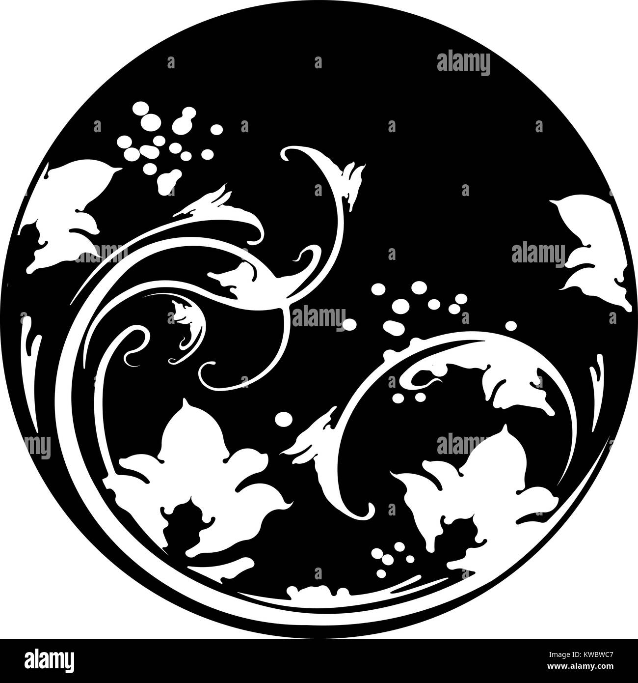 Floral round frame in stencil style with decorative pattern. Can be ...