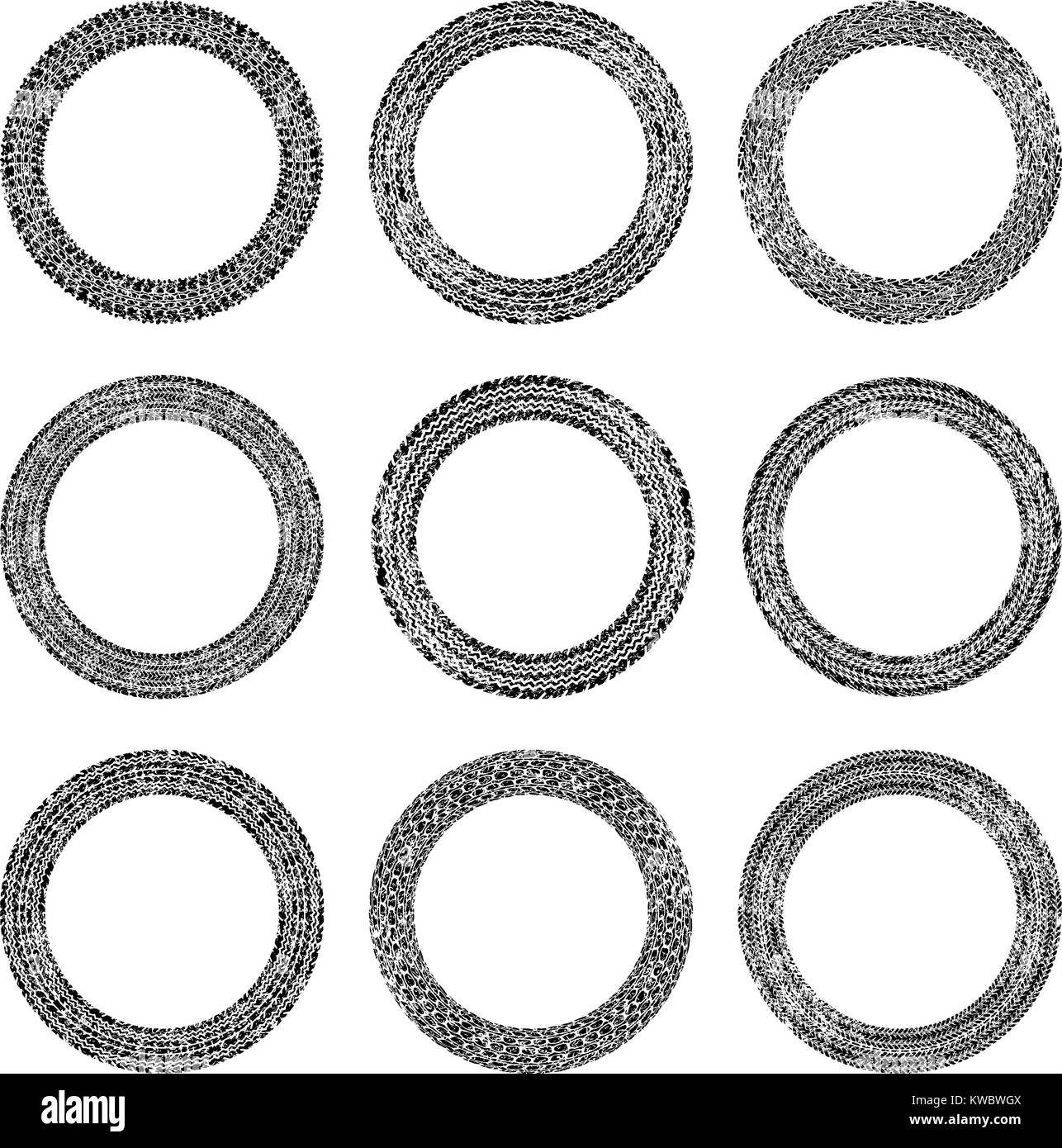 Set of nine round vector frames in tire traces style Stock Vector Image ...