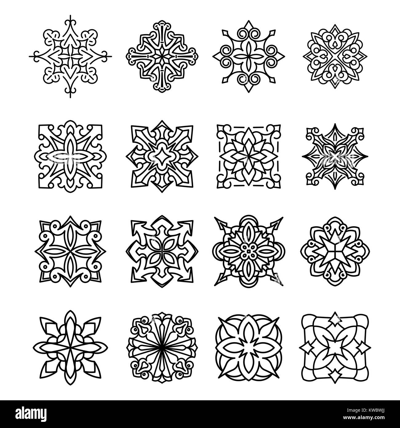 Set of 16 various design elements in a mono-line style. Vector ...