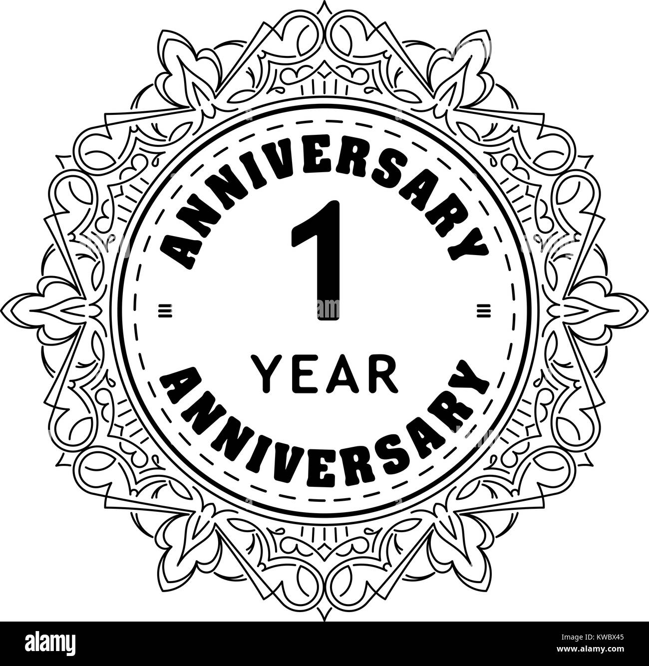 Vintage anniversary 1 year round emblem. Retro styled vector background ...