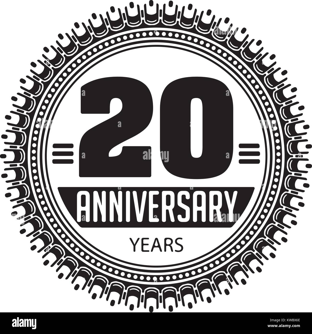 Vintage anniversary 20 years round emblem. Retro styled vector ...