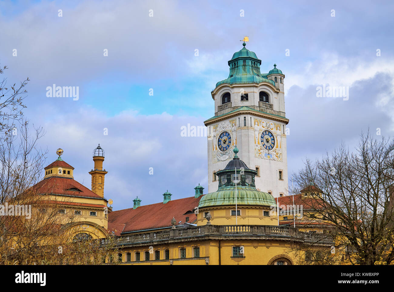 Building of a famous public bath and swimming pool in Munich, Germany ...