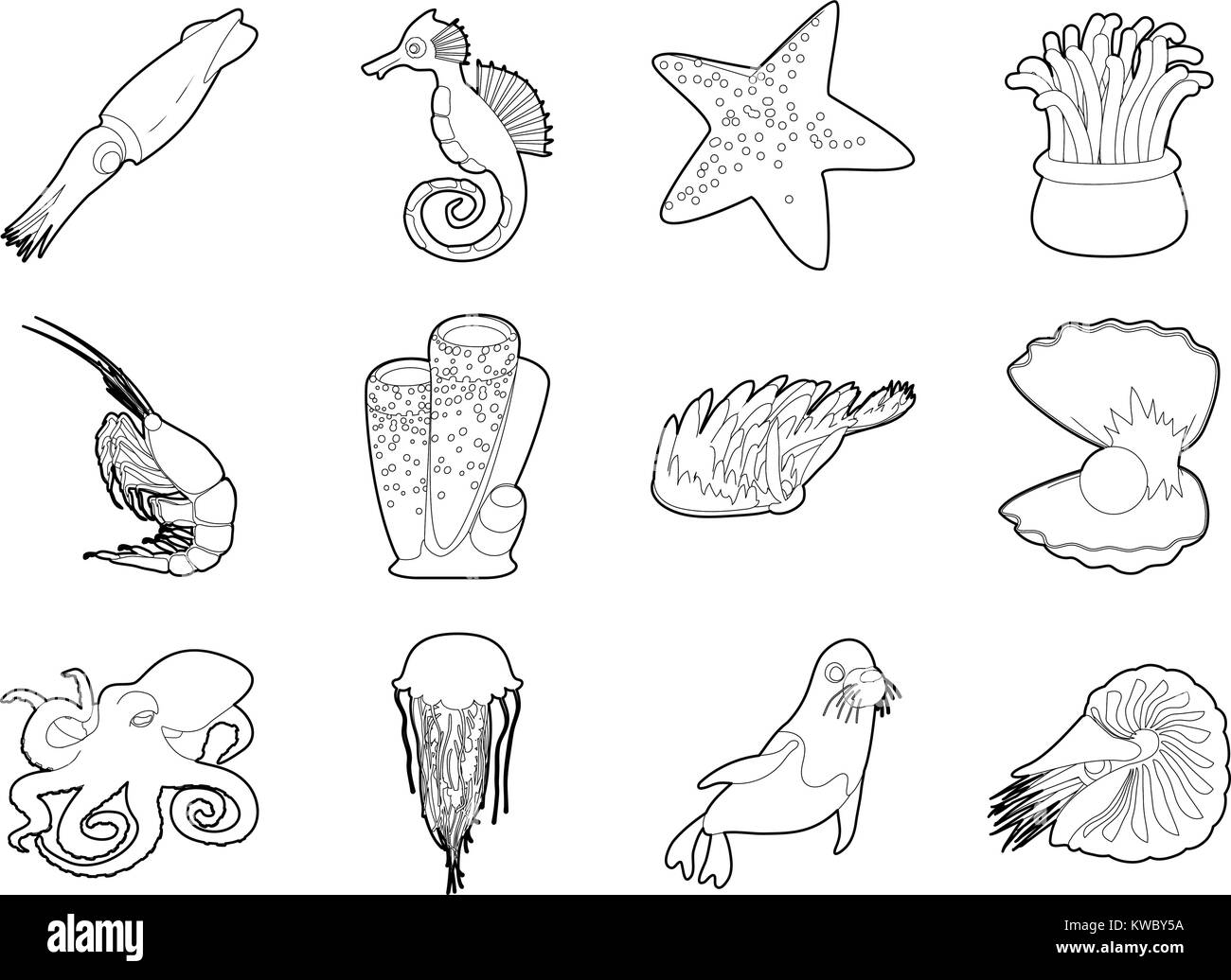 Sea creature icon set, outline style Stock Vector Image & Art - Alamy