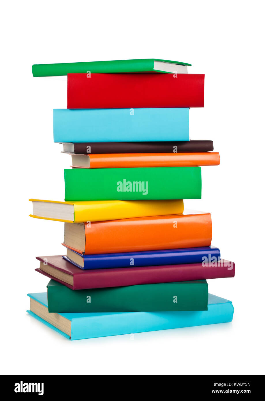 Stack of colorful books. Isolated on white background Stock Photo - Alamy