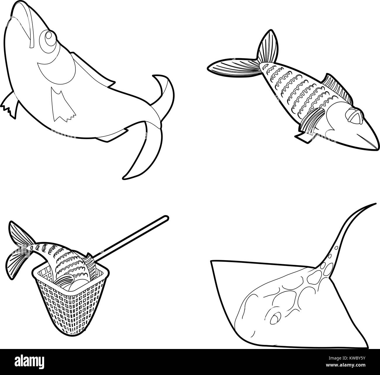 Fish icon set, outline style Stock Vector Image & Art - Alamy