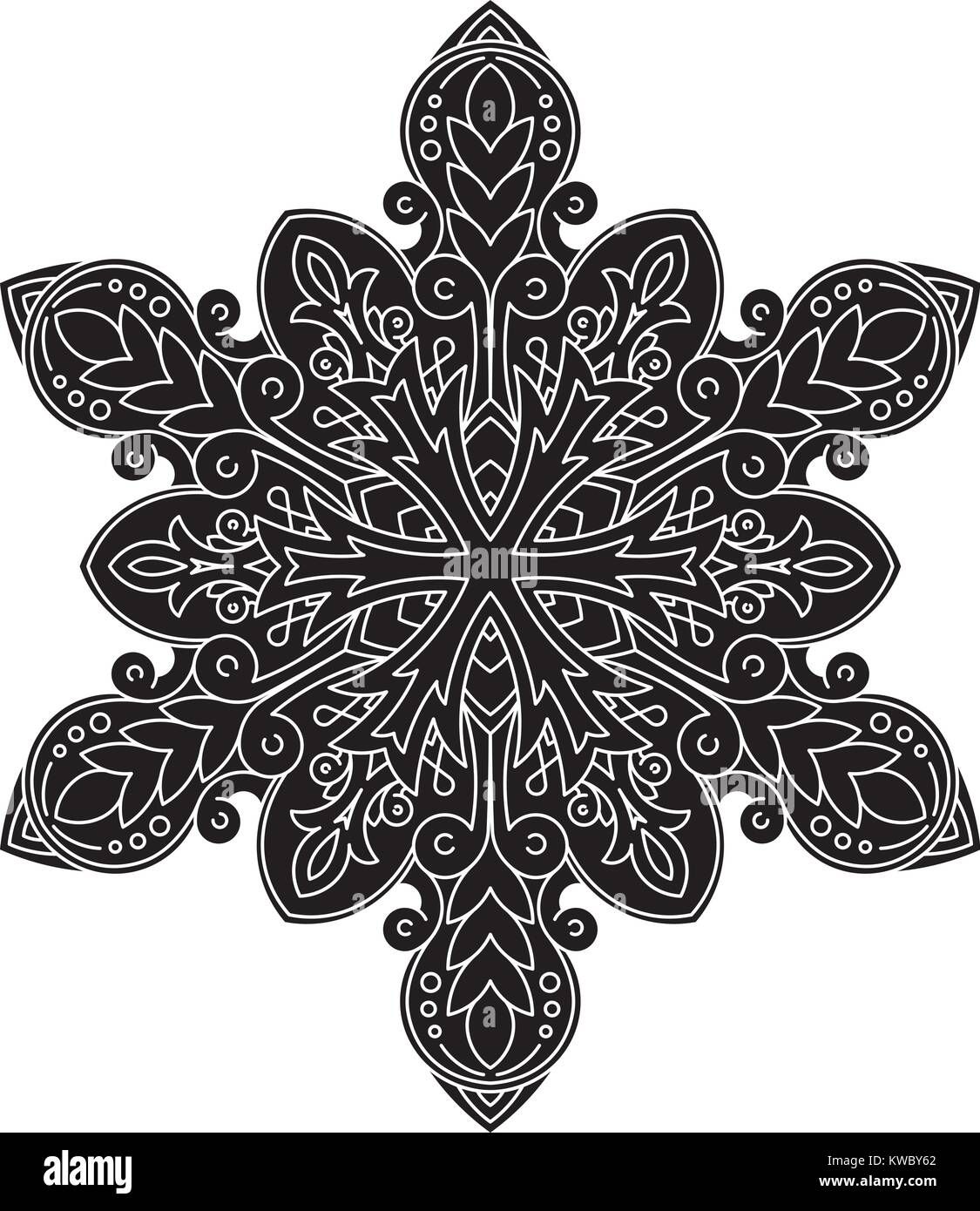 Abstract black vector round lace design - mandala, decorative element ...