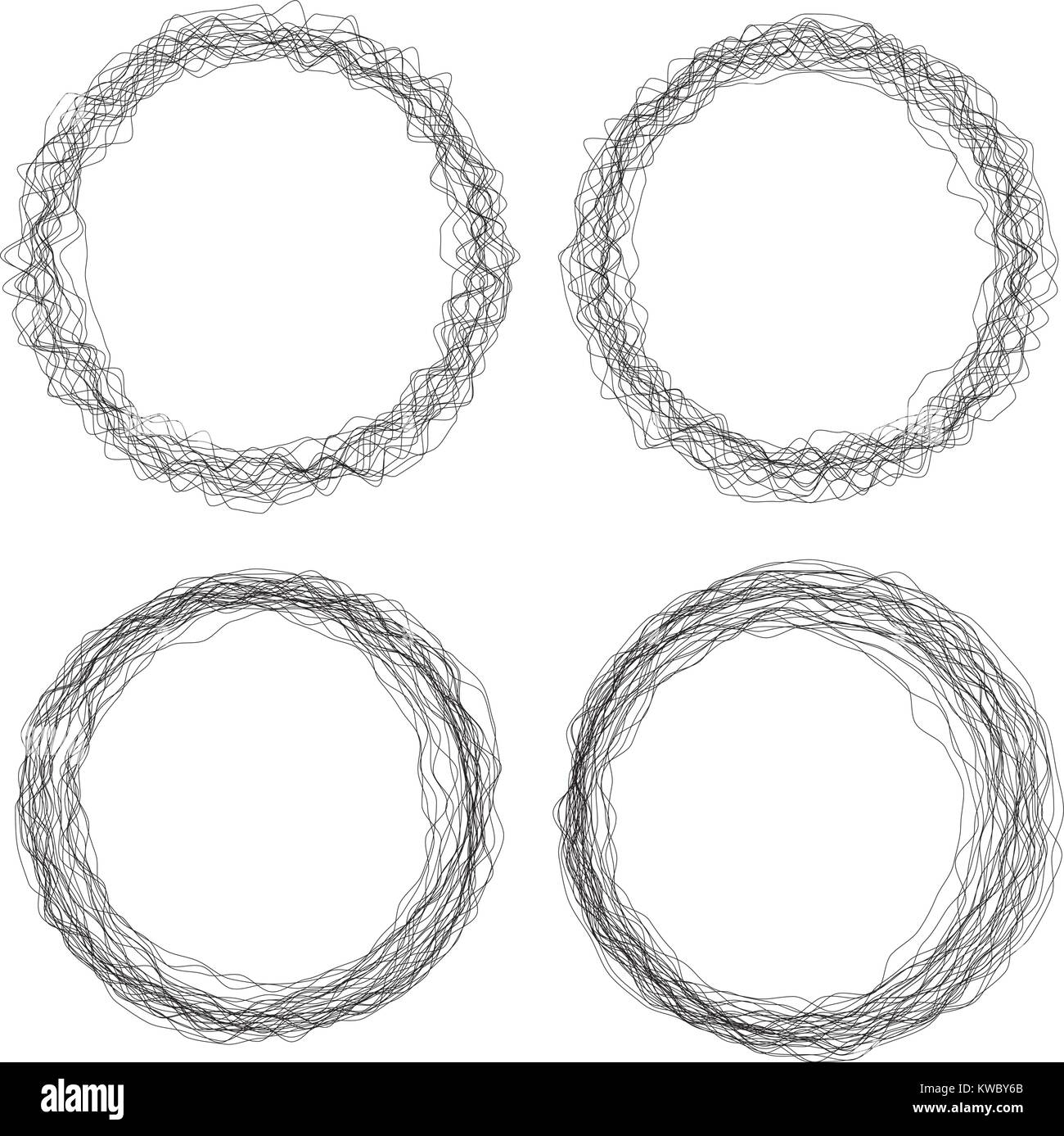 Set of 4 round grunge wire style black vector frames Stock Vector Image ...