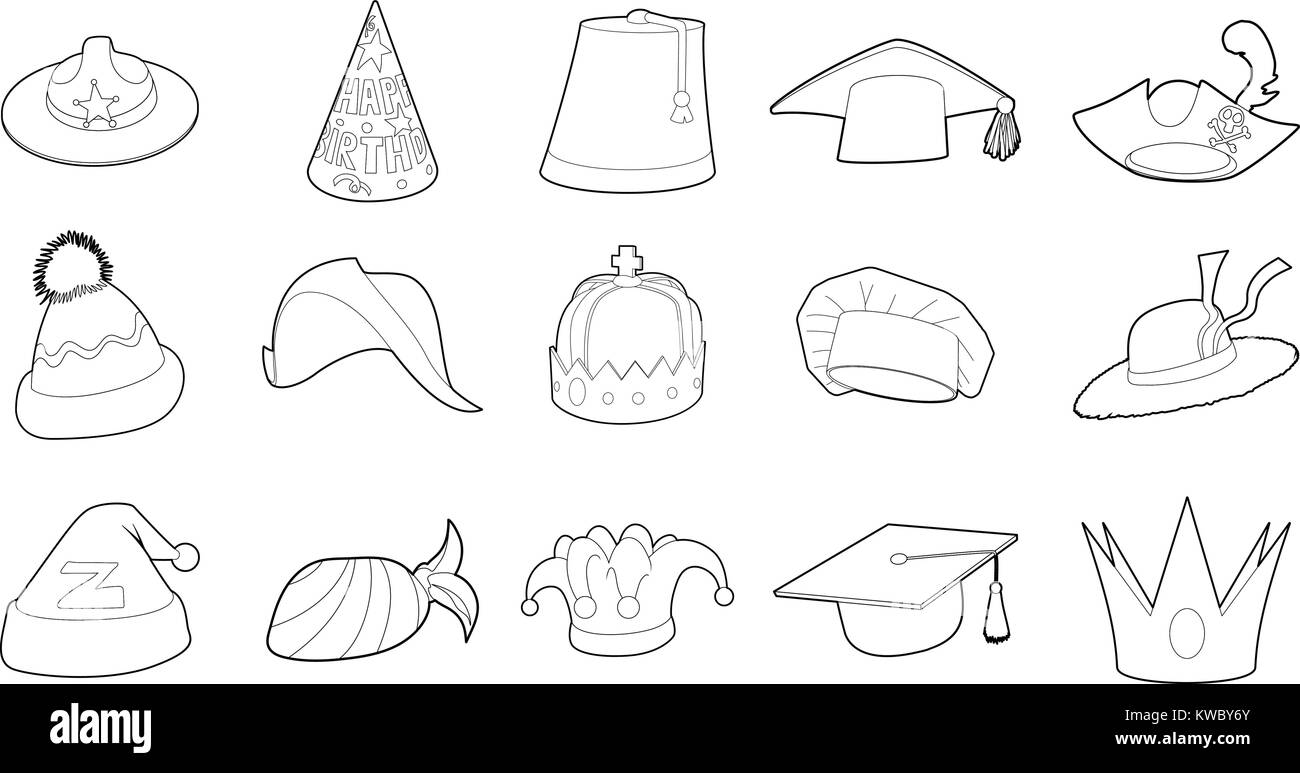 Hat icon set, outline style Stock Vector Image & Art - Alamy