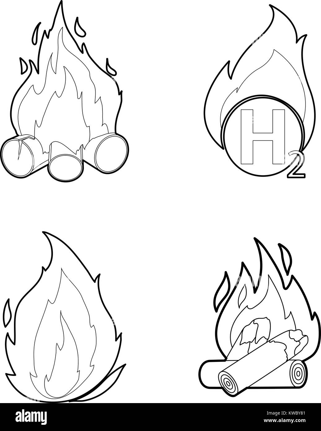 Fire icon set, outline style Stock Vector Image & Art - Alamy