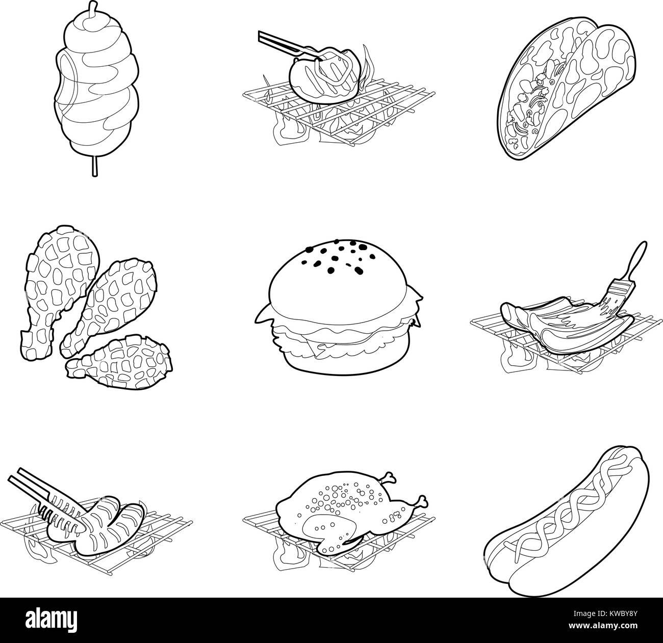 Meat food icon set, outline style Stock Vector Image & Art - Alamy