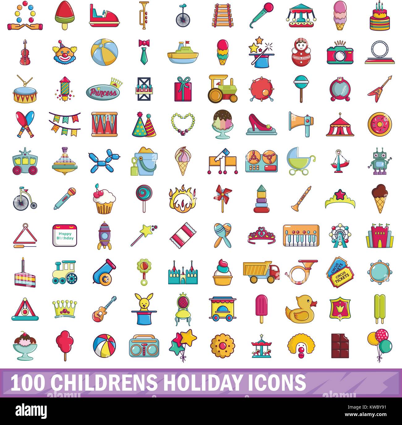 100 childrens holiday icons set, cartoon style Stock Vector Image & Art ...