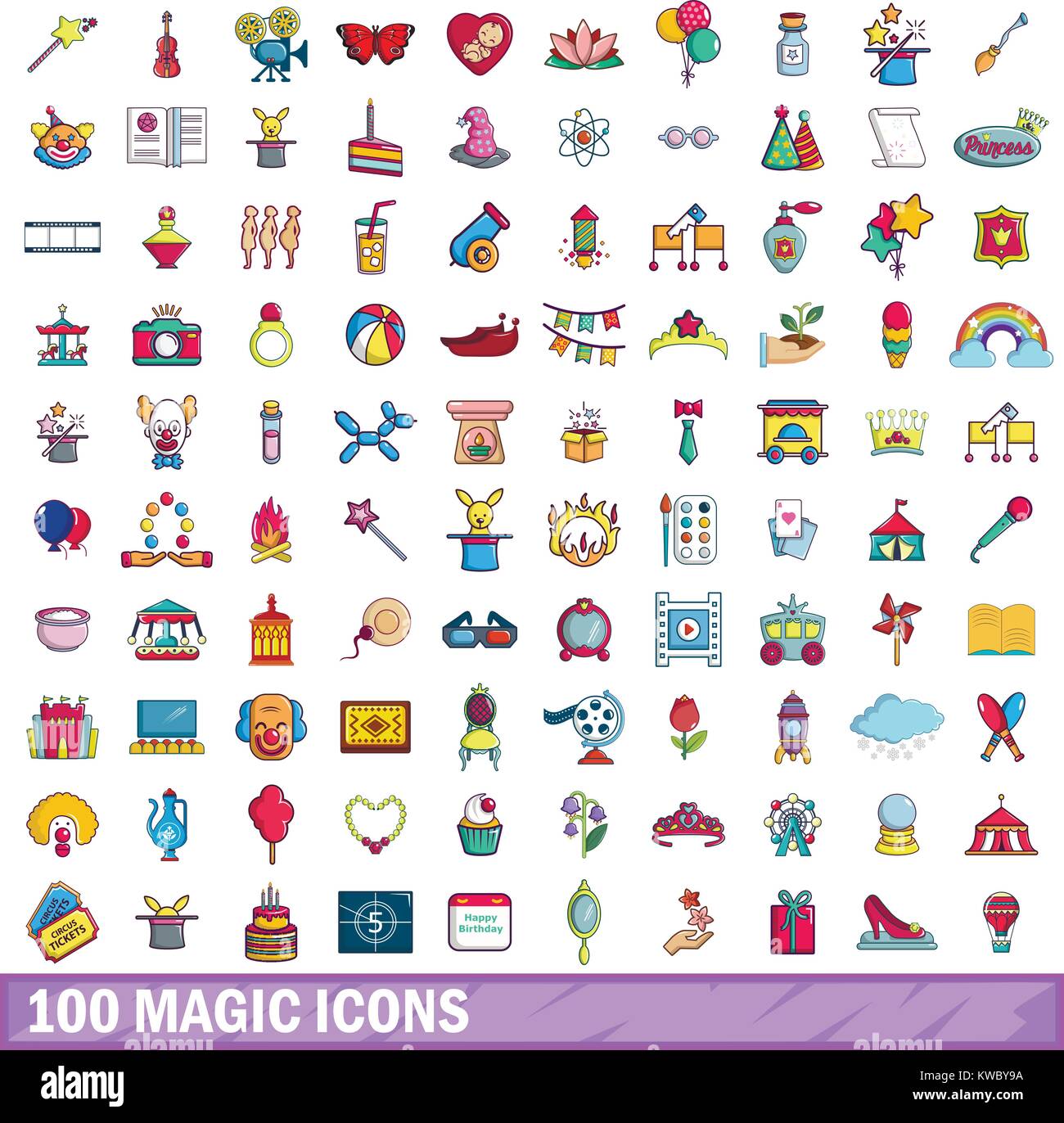 100 magic icons set, cartoon style Stock Vector Image & Art - Alamy