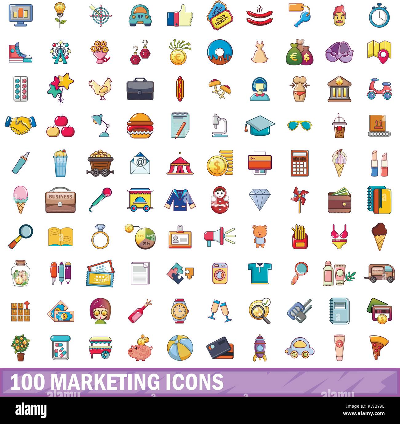 100 marketing icons set, cartoon style Stock Vector Image & Art - Alamy