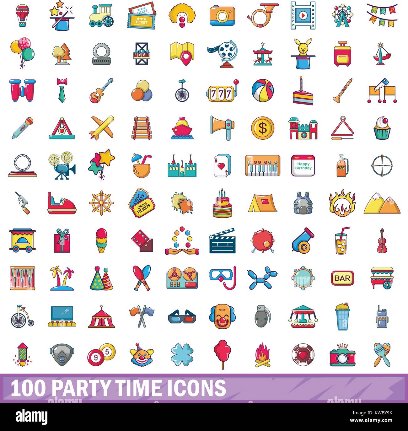100 party time icons set, cartoon style Stock Vector Image & Art - Alamy