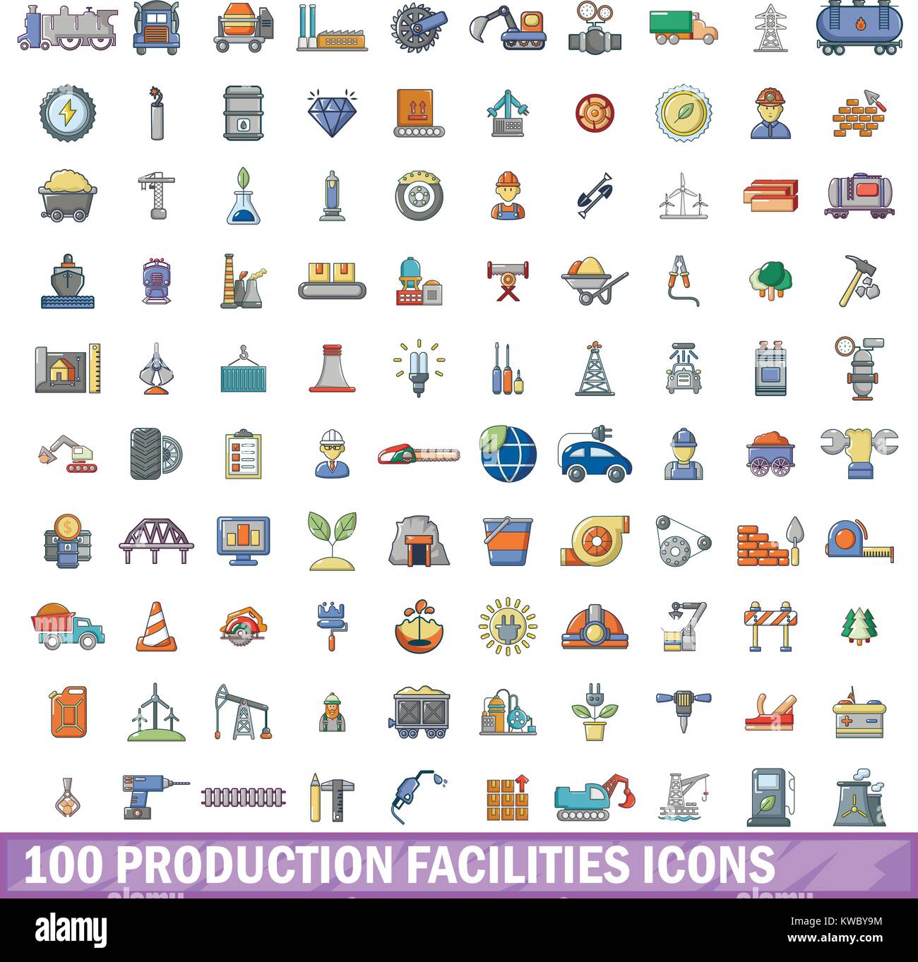 100 production facilities icons set, cartoon style Stock Vector Image ...