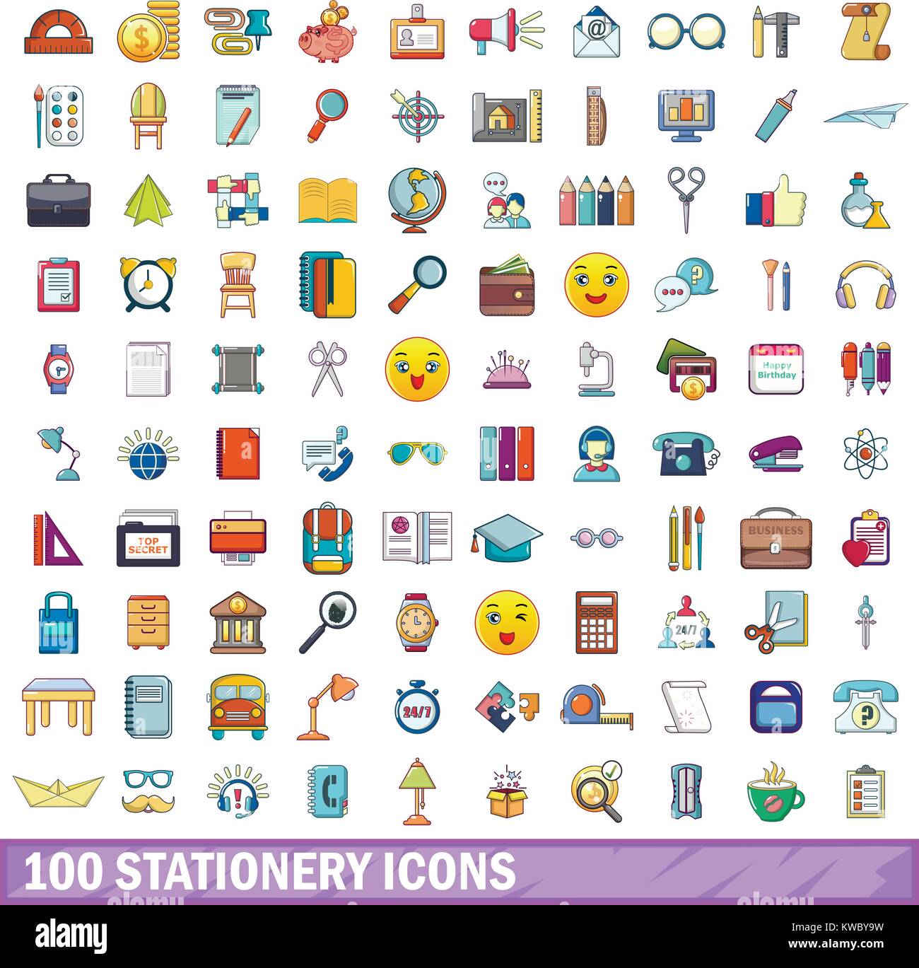 100 stationery icons set, cartoon style Stock Vector Image & Art - Alamy