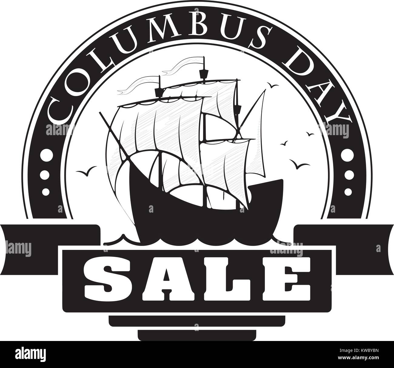 Columbus day sale decorative label, card or sticker with sail ship for ...