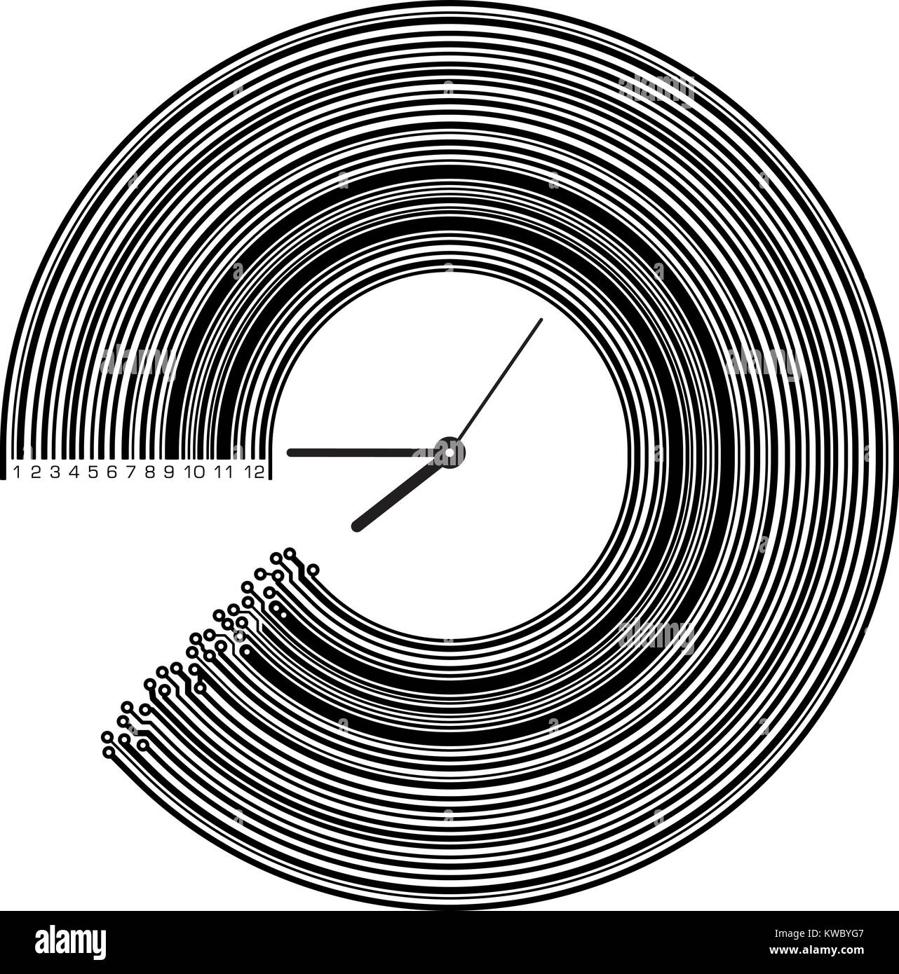 Conceptual clock with elements of PCB or barcode. High tech vector ...