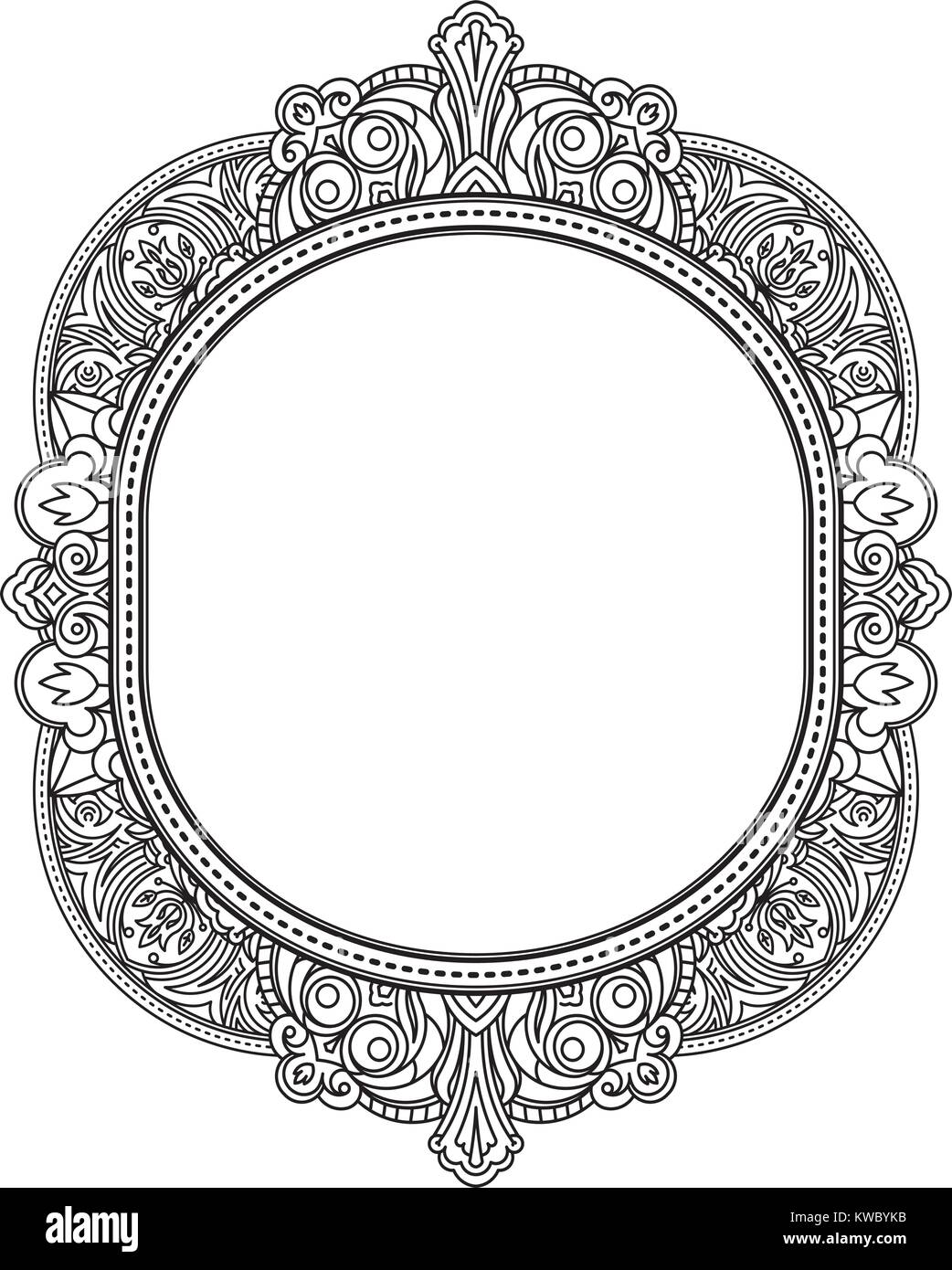 Rich decorated unusual oval frame pattern. Vector decorative background ...